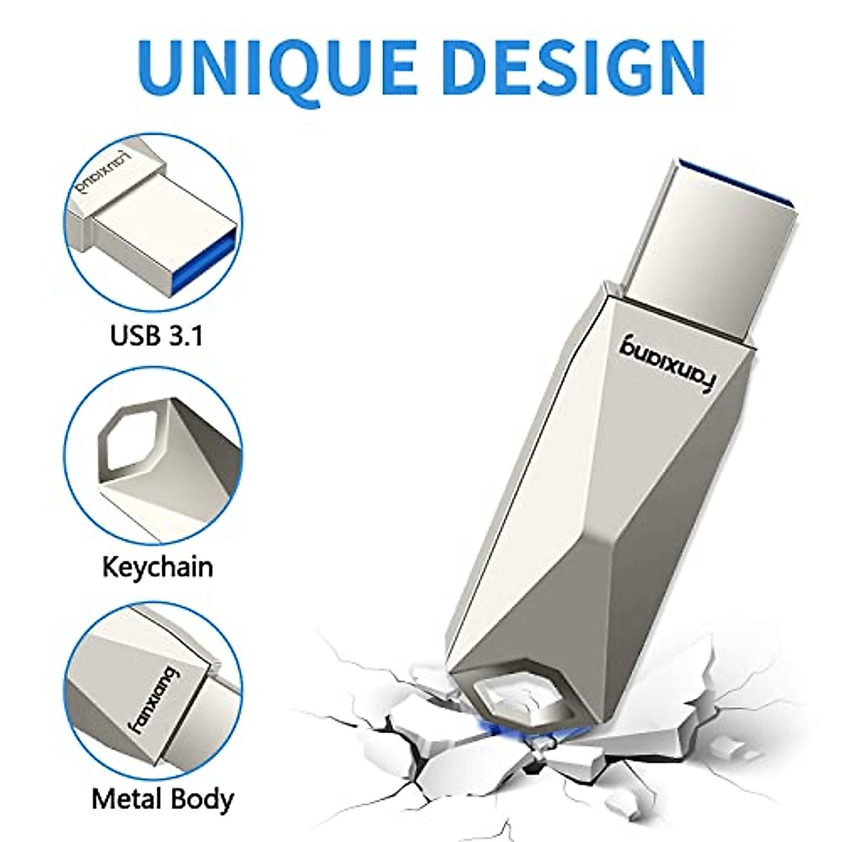 Fanxiang USB 32GB Flash Drive 3.1, Read Speed up to 250MB/S, USB Thumb Drive Portable Small High-Speed Storage Memory Stick, Suitable for PC/Tablet/Mac/Laptop(Silver)