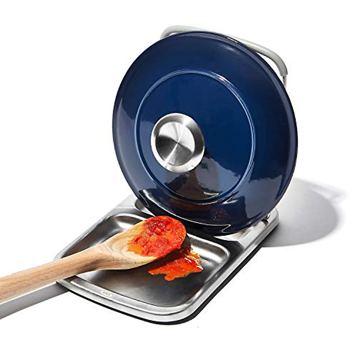 OXO Spoon Rest with Lid Holder, 3x4x1in, Stainless Steel