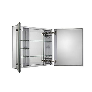 Croydex Williams Bi-View Recessed or Surface Mount, Hang 'n' Lock Easy Installation Medicine Cabinet, 30W x 26H, Aluminum