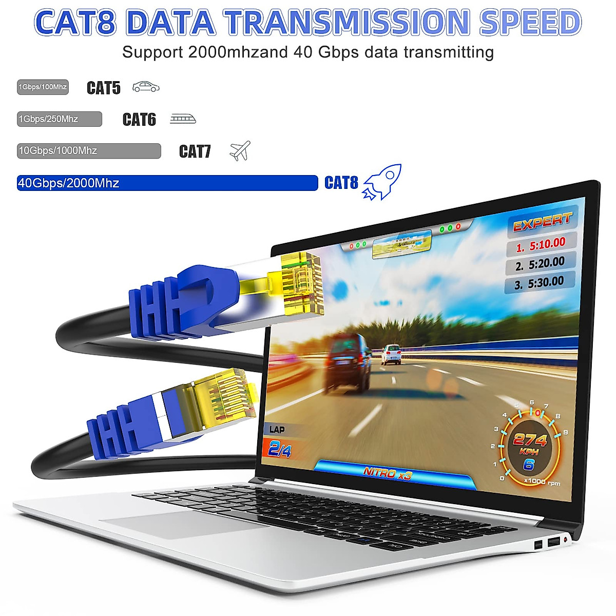 AoforzTech Cat 8 Ethernet Cable 30 ft,25 ft 50 ft 100 ft Heavy Duty High Speed Network Internet Cable,26AWG 40Gbps 2000Mhz,S/FTP Indoor & Outdoor Shielded LAN Cable-Waterproof(Black)