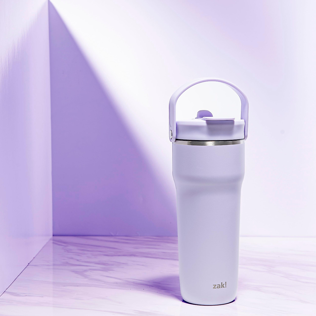 Zak Designs Harmony 2-in-1 Coffee Tumbler for Travel or At Home, 30oz Recycled Stainless Steel is Leak-Proof When Closed and Vacuum Insulated with Handle (Smoky Lilac Purple)