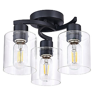 Eatich Flush Mount Ceiling Light, 3-Light Black Ceiling Light Fixture, Kitchen Light Fixtures with Clear Glass Shade, Modern Hallway Light Fixtures Ceiling Mount for Foyer Entryway