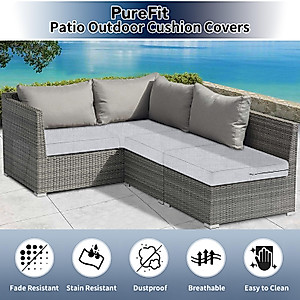 PureFit Waterproof Outdoor Cushion Covers Replacement for Patio Furniture Chair Seat Cushion Covers 24x24 inch for Outdoor Furniture Garden Backyard with Zipper, 4 Pack SLIPCOVERS ONLY, Gray