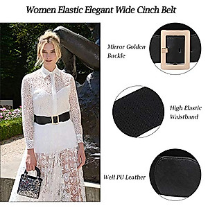 SUOSDEY Wide Elastic Belt for Women, Stretch Cinch Waist Belt for Ladies Dresses with Metal Buckle,black belt with gold buckle