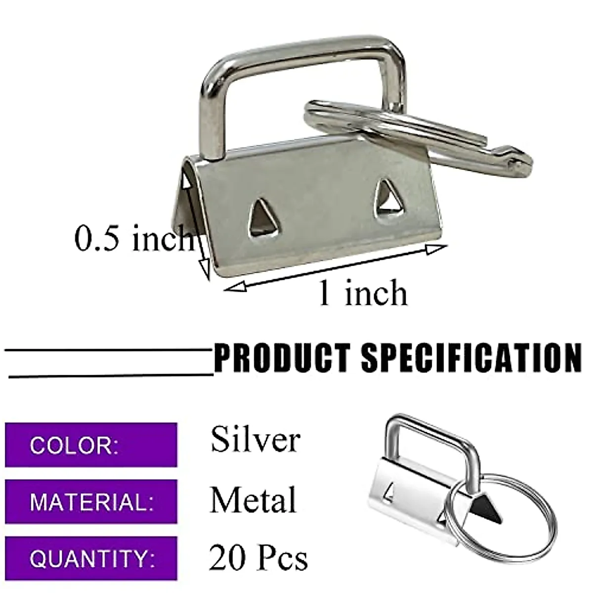WANBAO Silver 1 Inch Key Chain Fob Wristlet Hardware with Key Ring for Wristlet Keychain, Key Lanyard, Key Chain Making Hardware, 20 Pcs