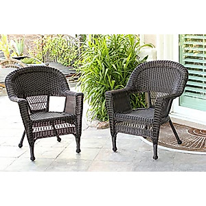 Jeco Wicker Chair with Green Cushion, Set of 2, Espresso