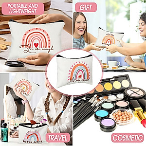 16 Pieces Rainbow Canvas Cosmetic Bag Bulk Inspirational Quotes Makeup Bags with Zipper Encouragement Travel Toiletry Pouch Appreciation Gift for Christmas Women Girls Teacher Birthday Graduation Gift