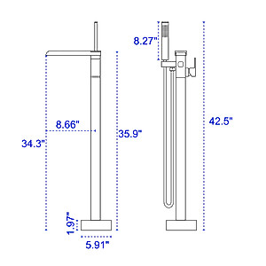 SHAMANDA Luxury Freestanding Bathtub Faucet Single Handle Waterfall Tub Filler with Handheld Shower Brushed Gold, Floor Mounted, FL701-3
