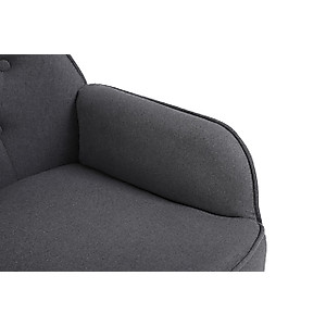 Mid Century Modern Accent Chair Button-Tufted Upholstered Comfy Chair with Linen Fabric Lounge Arm Chairs with Black Metal Legs for Living Room Bedroom (Dark Gray)