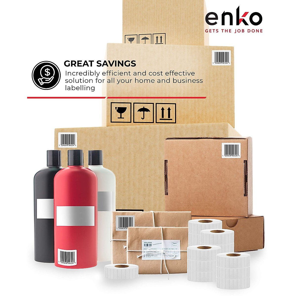 enKo (3 Rolls, 7,050 Labels) 1-1/2" x 1/2" Direct Thermal Label for Address Mailing and Shipping FBA FNSKU Labels