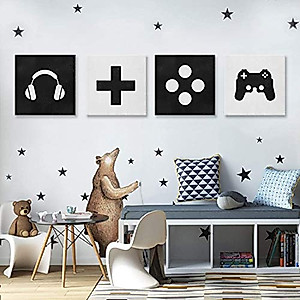Urttiiyy Video Game Themed Art Game Posters Gaming Wall Art 4 Panels Gift for Gaming Lover Canvas Wall Decor for Boys Room Living Room Bedroom Framed Ready to Hang-12"x12"x4
