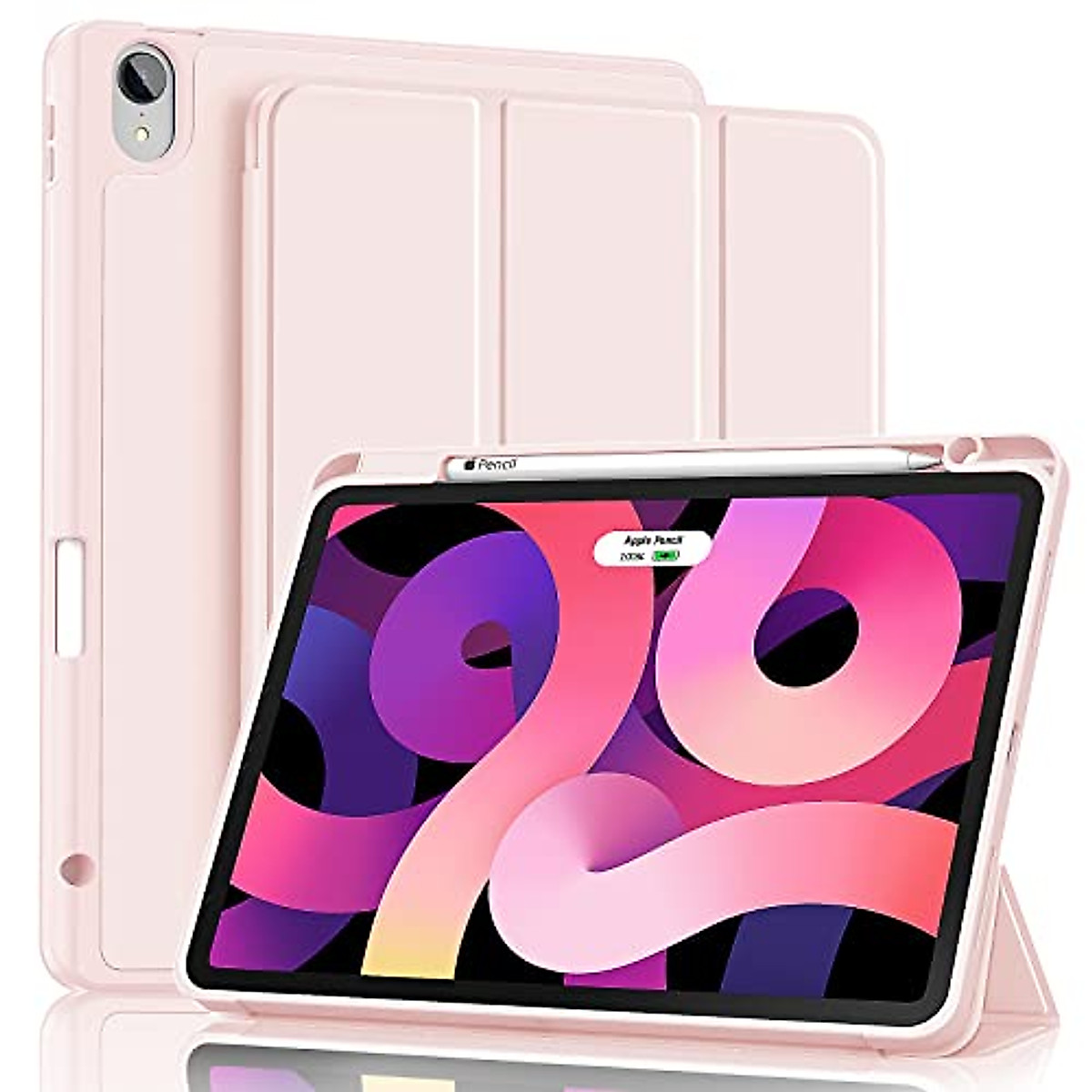 Gahwa iPad 10.9 Inch Case with Pencil Holder for iPad Air 5th Generation Case 2022/ iPad Air Case 4th Generation 2020[Support iPad 2nd Pencil Charging], Smart Case with Auto Sleep/Wake(Pink)
