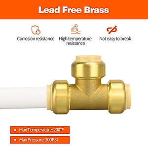 1/2/6/12 Pack Push Fit Plumbing Fittings, 1/2“ Valves/ 3/4" Valves, Elbows/Straights/Tees/End Caps with Disconnect Clip Tool, Brass Pushfit Fittings for Copper, PEX CPVC (3/4" Tee, 6pcs)