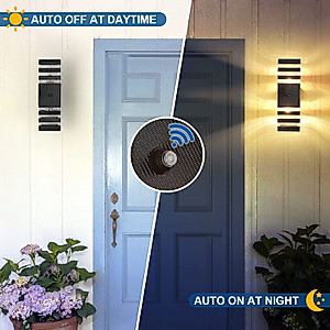 Delicavy Dusk to Dawn Sensor Outdoor Wall Lights Up Down Porch Lights Modern Exterior Light Fixtures Photocell Waterproof Black Aluminum Housing for Front Porch, Patio, Garage (Use Two E26 Bulbs)