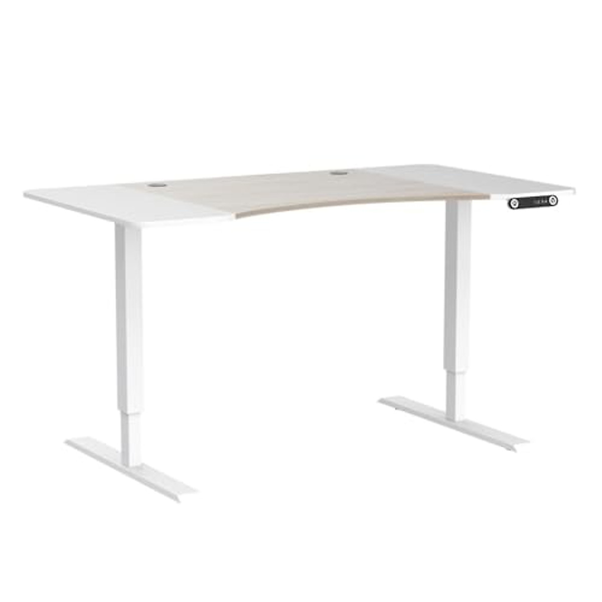 Dual Motor Electric Standing Desk, 63 x 30 Inches Height Adjustable Table with Splice Board, Ergonomic Sit Stand Computer Desk with White Frame/Oak+ White Top