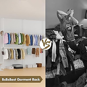 BsBsBest Ceiling Clothes Rack, 4 Tier Adjustable Closet Shelves Free Standing Closet Organizer And Storage Free Ceiling to Floor for Hanging Clothes White