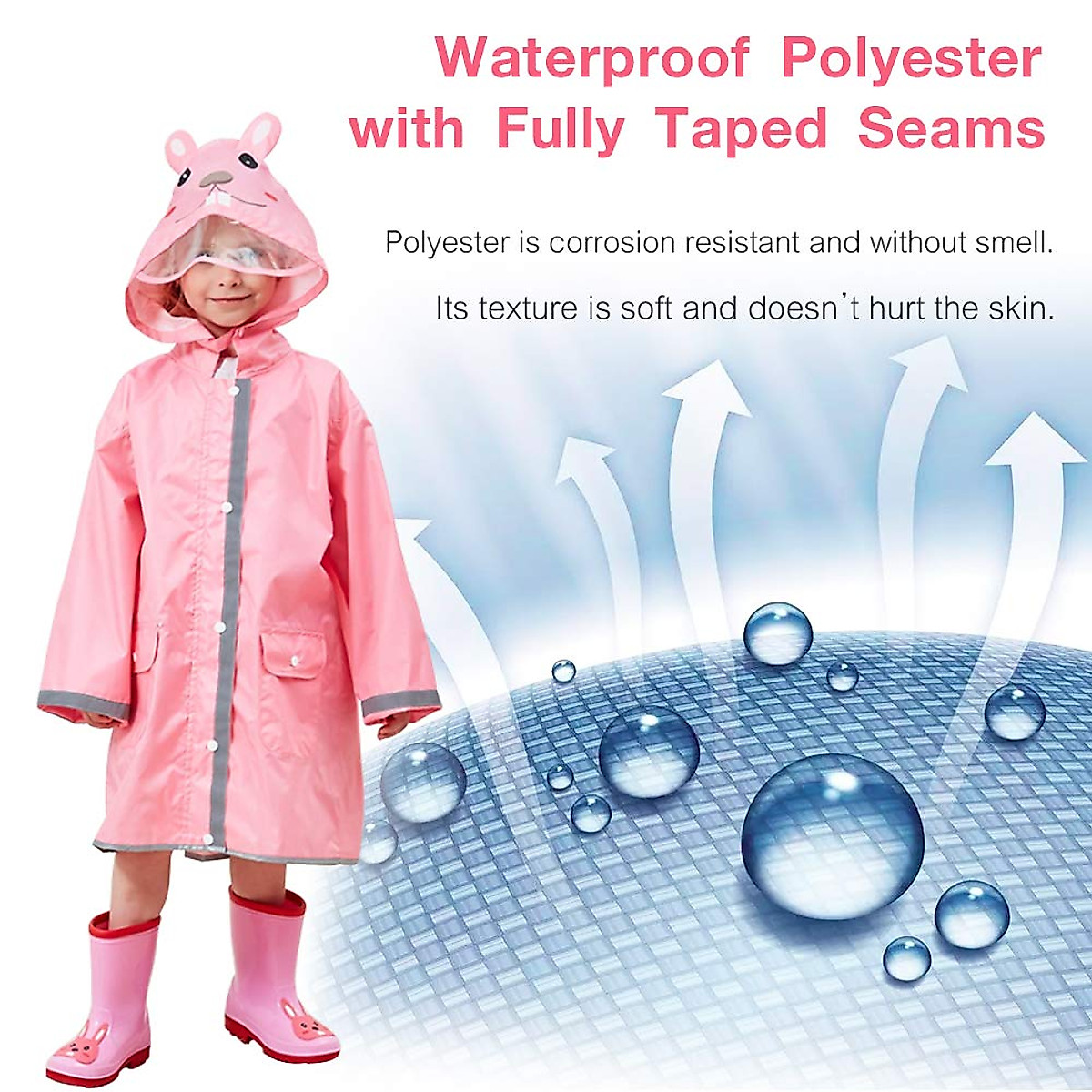 SSAWcasa Kids Rain Wear,3D Cartoon Children Toddler Raincoat Jacket Poncho for Boy Girl (M, Pink)