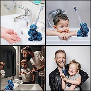 Hodao Toothbrush Holder for Kids, Resin Pencil Holder, Animal Toddler Single Tooth Brush Stand for Vanity Countertop, Office,Tooth Brushing Holder & Bathroom Accessories Decor (Blue Octopus)