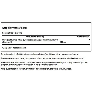 Swanson Olive Leaf Extract Immune Health Cardiovascular Health Antioxidant Support Supplement 500 mg 60 Capsules (standardized to 20% oleuropein) (3 Pack)