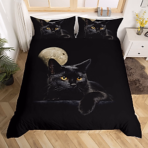 Erosebridal Cat Bedding for Girls Boys Cute Black Cat Pattern Bedspread 3 Piece Black Animal Print Decorative Duvet Cover Set Full Size Farmhouse Cats Decor Comforter Cover 2 Pillowcases