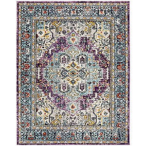 SAFAVIEH Monaco Collection 8' x 10' Violet/Light Blue MNC251L Boho Chic Medallion Distressed Non-Shedding Living Room Bedroom Dining Home Office Area Rug