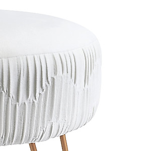TOUCH-RICH Stripe Velvet Vanity Chair Round Ottoman,Upholstered Vanity Makeup Footstool Side Table Dressing Chair with Golden Metal Legs (White, Round-Normal)