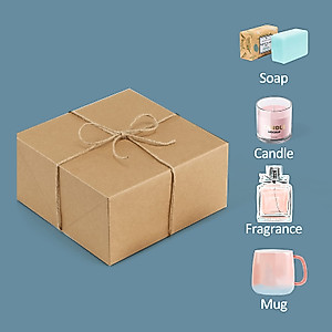 ValBox Premium Gift Boxes 10 Pack 8 x 8 x 4 Brown Paper Gift Boxes with 20 Meters Hemp Rope for Christmas Gifts, Bridesmaid Proposal Boxes, Easy Assemble Boxes