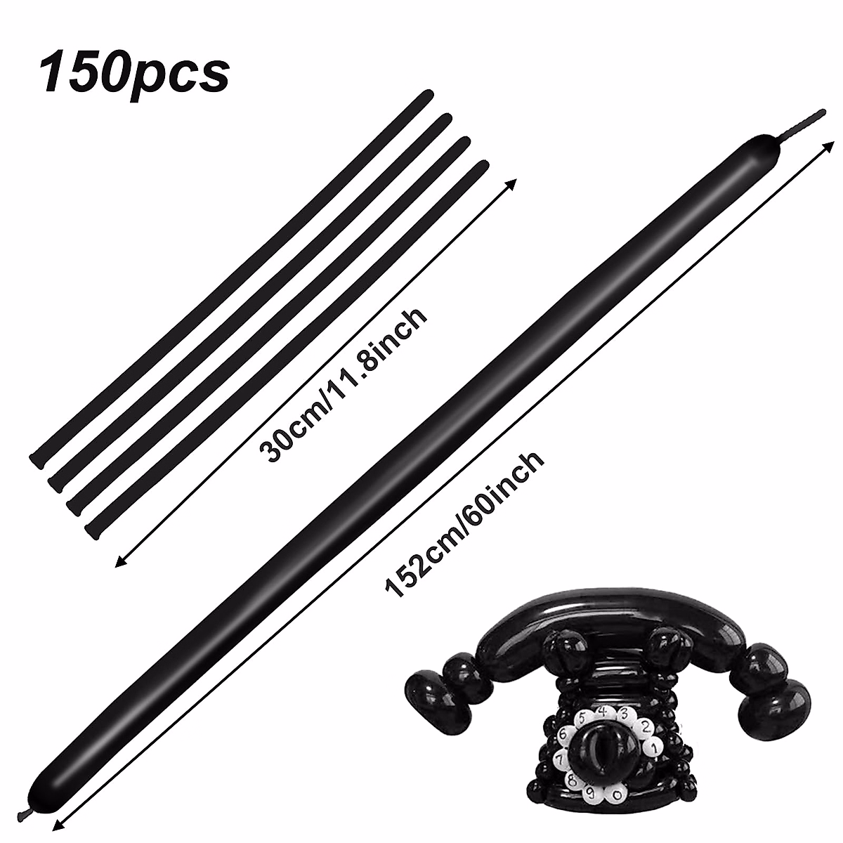 RUBFAC 260 Balloons 150pcs Black Long Balloons for Balloon Animals, Twisting Balloons for Balloon Garland Animals Modeling, Birthday, Wedding, Party Decorations