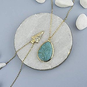 LUX ACCESSORIES Turquoise Tone Stone Teardrop Arrowhead Arrow Necklace Set