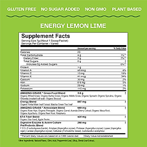 Amazing Grass Green Superfood Energy: Smoothie Mix, Super Greens Powder & Plant Based Caffeine with Green Tea and Flax Seed, Nootropics Support, Lemon Lime, 30 Servings