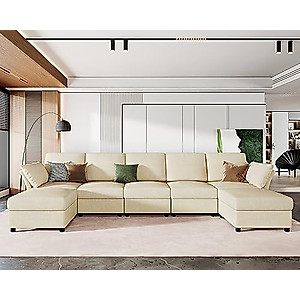 VanAcc Sectional Couch 7 Seats, Modular Sectional Sofa, Convertible Sofa in U Shape with Ottomans, Reversible Sofa Couch for Living Room, Beige Chenille