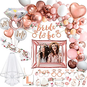 MOVINPE Bachelorette Party Decoration Bachelorette Party Accessories Bride to Be Sash Veil Bridal Shower Weekend Bride to Be Banner Hen Party Photo Props Bride Balloons Bride Glasses Rose Gold
