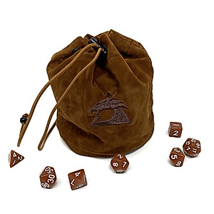 Dundra Multipocket Dice Bag - DND Velvet Pouch - Large Dice Bags for D&D with Pockets - Soft Case for RPG Dice Storage - Drawstring Pouches for Role Playing Games Dice Set - Polyhedral Bag (Brown)