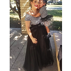 EllieHouse A Line Long Maxi Bridesmaid Tulle Skirt for Wedding Evening Party P68 Black L