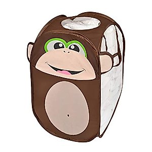 Smart Design Kids Pop Up Organizer with Animal Print - VentilAir Mesh Netting - for Toddlers, Baby Clothes, Plushies, and Toys - Home Organization - Hamper - 13 x 21 Inch - Brown Monkey