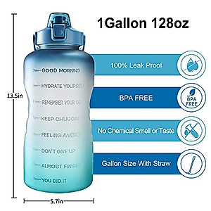 EYQ 128oz Leak-Proof Gallon Water Bottle with Removable Straw & Handle, BPA Free Drinking Large Water Jug for Fitness, Camping Sports Workouts Gym and Outdoor Activity (Pink/Green Gradient)