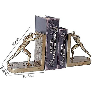 QLAZO Bookend Supports HeavyDuty ， Small Humanoid Bookend Set of Two, Bronze Finish Book Organizer Children Adults Desk Office Home Decoration