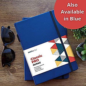 Thick Dotted Journal - A5 Hardcover Bullet Notebook Journals - Premium 120 GSM Ink-Proof Paper with 5mm Dot Grid, Page Numbers, Pen Holder, Pocket and Ruler - Dot Notebooks for Men and Women (Black)