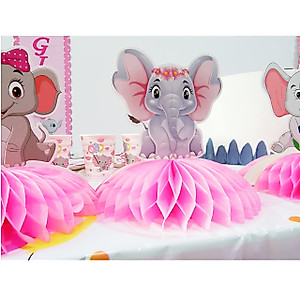 Welliboom Pink Elephant Honeycomb Centerpieces It's A Girl Table Decorations Door Hanging Porch Sign,Little Peanut Cutouts for Elephant Theme Baby Shower,Baby Girl Welcome baby Party Supplies