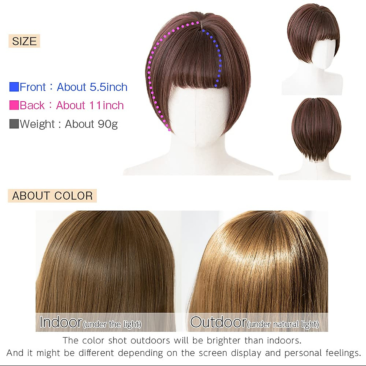 ブライトララ BRIGHT LELE Natural Full Short Straight Bob Hair With Air Bangs Wigs for Women Synthetic Stright Hair Wig for Daily Party Cosplay Wig HF618-CR
