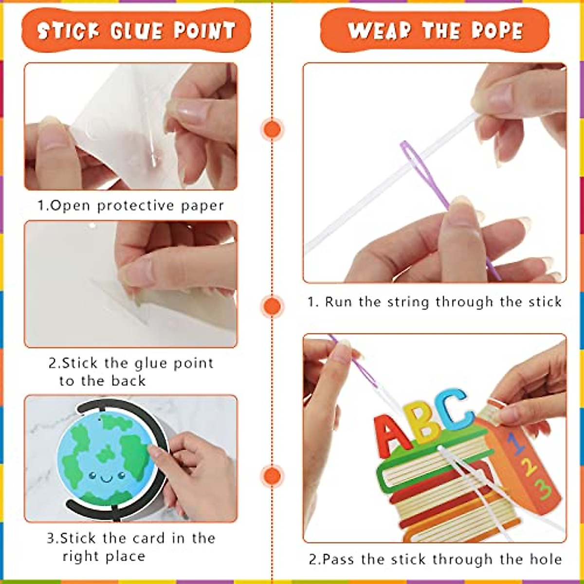 48 Pieces Back to School Cutouts Classroom Hanging Decorations Back to School Party Ornaments Bulletin Board Decor with Ropes and Glue Points for Kindergarten Preschool Primary High School