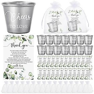 Uiifan 50 Set Wedding Favors for Guests Bulk 50 Wedding Shot Glasses Cheers to Love Stainless Steel Shot Glasses 50 Thank You Cards with Organza Bags for Guest Wedding Newlyweds Bridal Shower Gifts