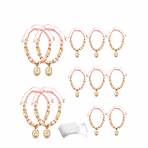 12 PCS Virgin Mary/Lady Guadalupe bracelet Rosary Handmade Red Knot String Bracelets Luck bracelet Men Or Women As Gifts and Used in Prayer bracelet (Pink, Small)