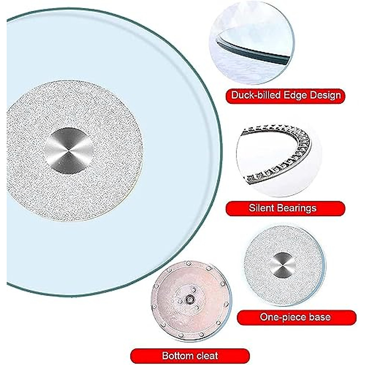Lazy Susans Turntable Glass Lazy Susan Serving Turntable, 50-120cm, 360-Degree Free Rotating Anti-tilt Spinning Dining Table Centerpiece ， Serving Platters For Kitchen Dining Table Hotel (Color : Sil
