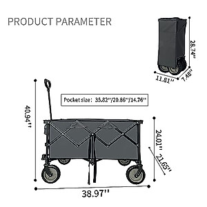 Folding Wagon Cart Heavy Duty Foldable,Large Collapsible Camping Wagon with 2 Drink Holders, Garden Cart Utility Wagon for Camping Fishing Sports Shopping (Cement Grey)