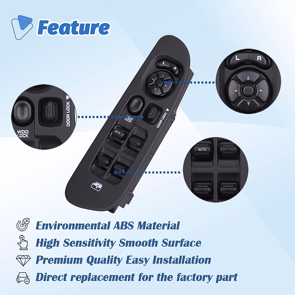 AiYiGu Power Door Window Switch+Bezel Master Control Compatible with 2002-2009 Dodge Ram, 2001-2004 Dodge Dakota, 01-03 Dodge Durango, 05-09 Dodge Sprinter, Replaces 56049805AB 68171680AA 641-00653