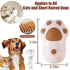 Cat Steam Brush for Shedding, Rechargeable Cat Claw 3 in 1 Cat Grooming Tool for Massaging, Self-Cleaning, and Pet Hair Removal for Long and Short Hair of Cat and Dog (Brown)