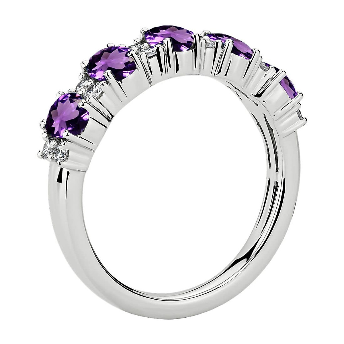 Jewelrygift 925 Sterling-Silver Eternity Band Ring Natural Amethyst Gtone Beautiful Chakra Healing Birthstone Western Design Bridal Wedding Jewelry for Women Ring Size : 8
