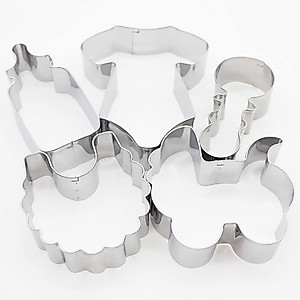 KANNTIE 5-Piece Baby Shower Cookie Cutter Set, Bib, Bottle, Rattle, Onesie and Baby Carriage