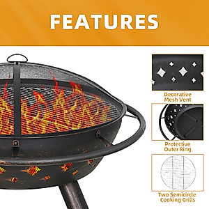 Hykolity 41" Large Size 2 in 1 Outdoor Fire Pit with Grill, Heavy Duty Steel Wood Burning Firepalce, Fire Bowl with Antiqued Copper Finish for Bonfire Patio Backyard